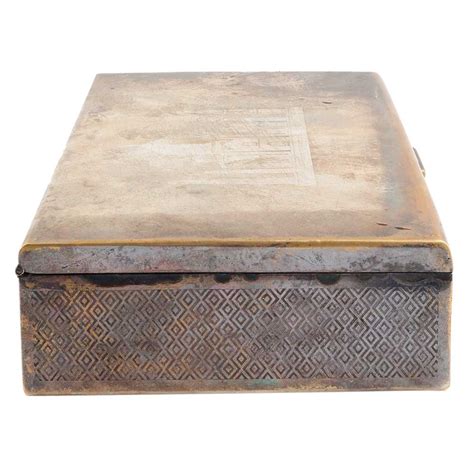 Hand Made Antique Brass Rectangular Box With Taj Mahal