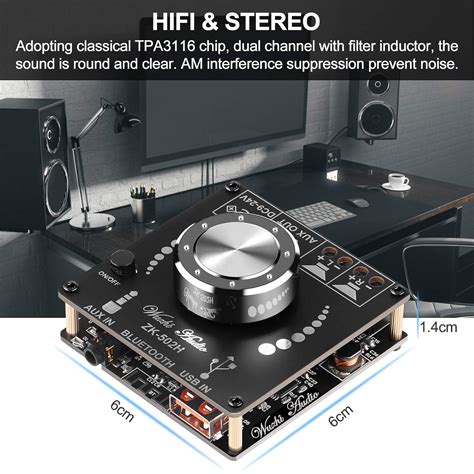 Kit Modul Amplificator Cafuneplus® Stereo 2x50w Bluetooth 50 Hifi Suport Usb Aux Stick