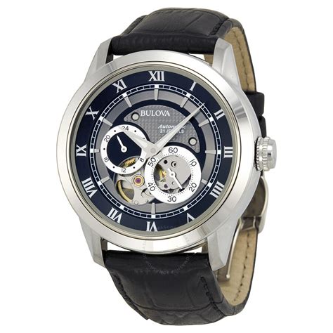 Bulova Automatic Black And Grey Dial Black Leather Mens Watch 96a135