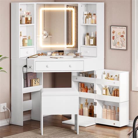 Corner Vanity Desk With Lights And Storage
