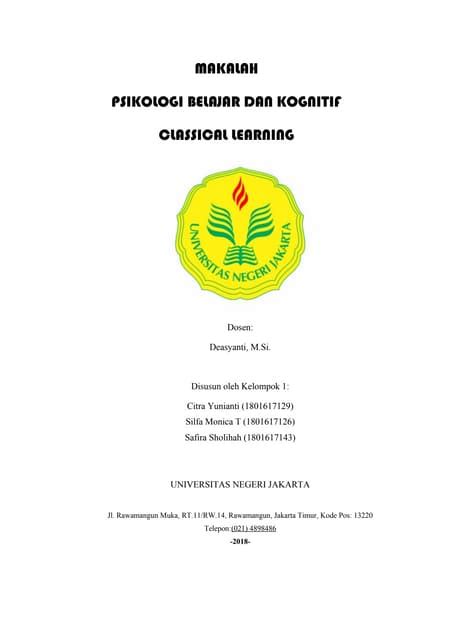 Classical Learning Psikologi Belajar Dan Kognitif Pdf