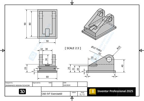 Autodesk Inventor 2025 Drawing Exercise 60