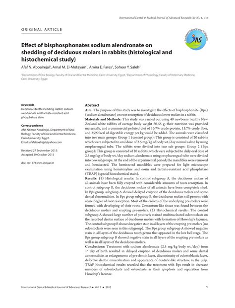 Pdf Effect Of Bisphosphonates Sodium Alendronate On Shedding Of