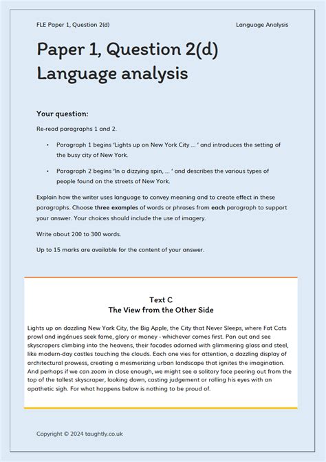 Improving Language Analysis For First Language English Paper 1 Question 2d Teaching Resources