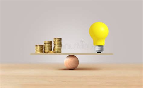 Light Bulb And Coins Stacked Balancing Scale Investment In Ideas