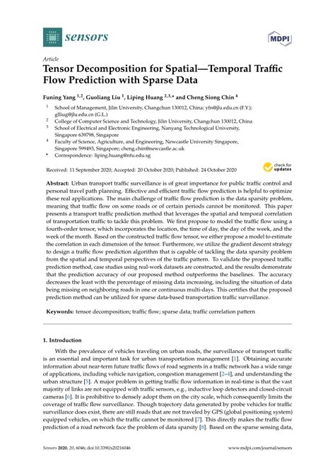 Pdf Tensor Decomposition For Spatial—temporal Traffic Flow Prediction