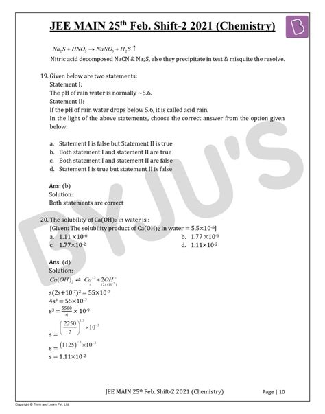 Jee Main 2021 February 25 Shift 2 Chemistry Question Paper With Solutions