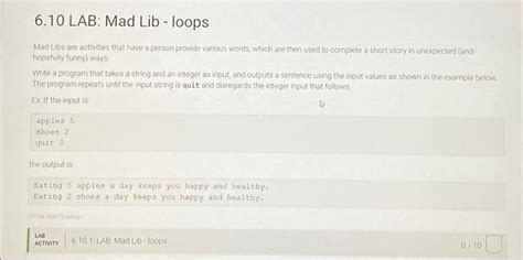 Solved 610 Lab Mad Lib Loops Mad Libs Are Activities