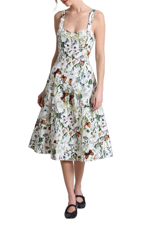Avec Les Filles Botanical Fit And Flare Midi Dress Nordstromrack