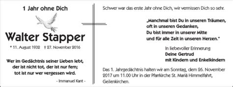 Traueranzeigen Von Walter Stapper Aachen Gedenkt