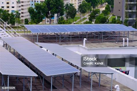Close Up Of Solar Panels Installed On Roof Tops Of Hdb Blocks In