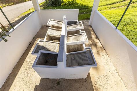 Traditional Outdoor Laundry Wash Basins In Algarve Portugal Stock