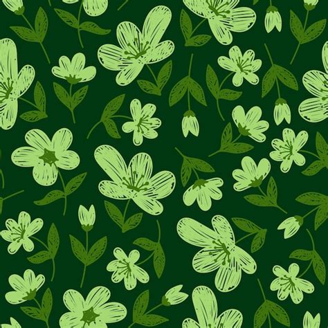 Premium Vector Green Seamless Vector Background With Light Green Flowers