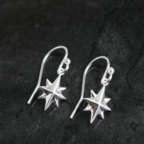 North Star Earrings Small Sterling Silver Star Dangles Celestial