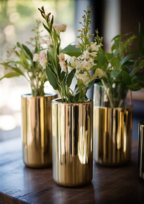 Golden Brass Vase Designed In A Modern Cylindrical Shape Add A