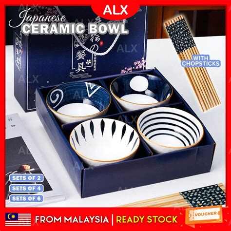 Alx Borong Malaysia Traditional Japanese Style Porcelain Ceramic Rice Bowl T Set Soup Salad