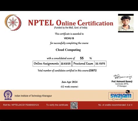 Vichu B On Linkedin Cloudcomputing Nptel Certification