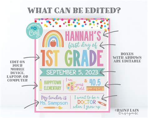 Editable 1st Day Of School Sign Template Back To School Preschool Kind