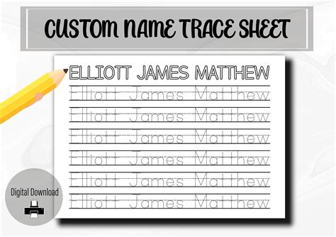 Personalized Name Tracing Sheet Custom Name Trace Prebabe Letter Activity Sheet Homebabe