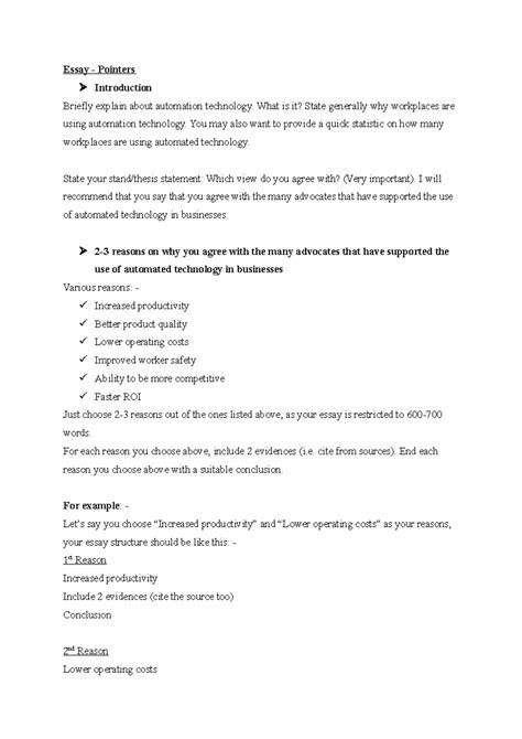 Essay Pointers Essay Pointers Introduction Briefly Explain About