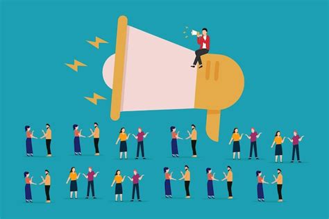 Premium Vector Huge Megaphone With Tiny People