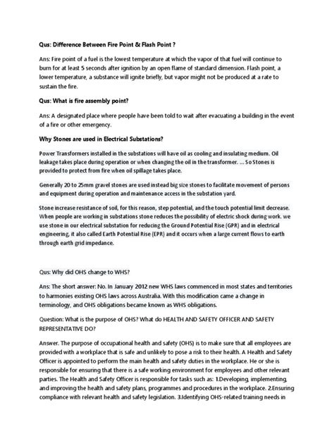 Qus Difference Between Fire Point And Flash Point Pdf Occupational
