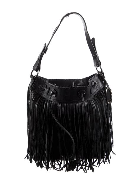 Ralph Lauren Fringe Accented Shoulder Bag Black Shoulder Bags Handbags Wyg105857 The Realreal
