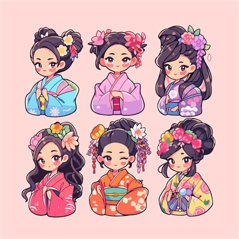 Premium Vector Cute Kawaii Anime Girls Cartoon Illustration