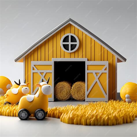 Charming Chibi Barn With Open Doors And Hay Bales On Clean White