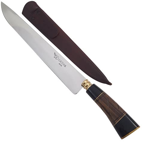 Faca 10 Polegadas Aço Inox Cabo De Madeira Bainha De Couro Camicado
