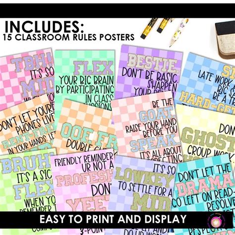 Funny Classroom Rules Posters Middle School Slang Bulletin Board
