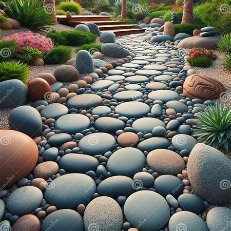 Pebble Path Smooth Rounded Stones Of Various Sizes In Random Arr Stock