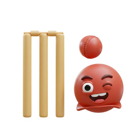 A Mischievous Cricket Ball Emoji Winks Playfully Near Wickets The Scene Is Bright And Cheerful
