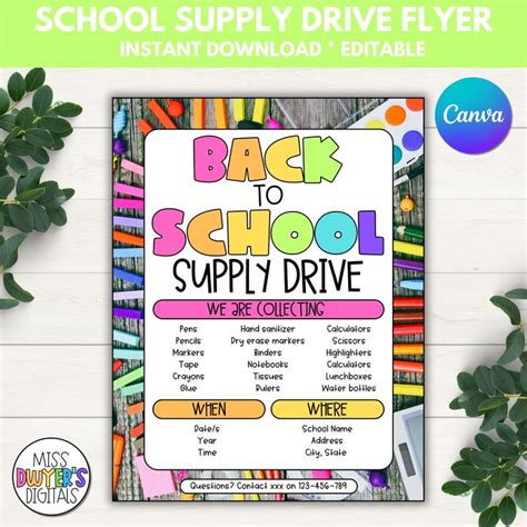 Back To School Flyer School Supply Drive Flyer Canva Editable