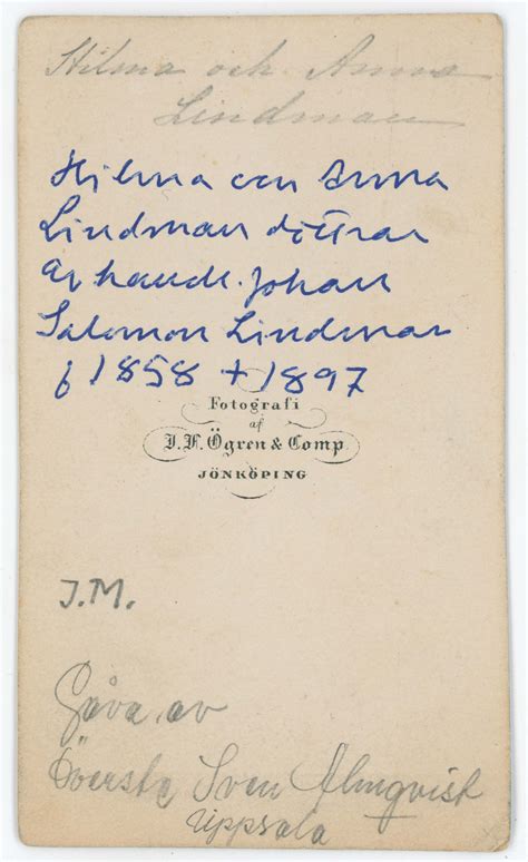 Porträtt På Hilma Och Anna Lindman Döttrar Till Handlaren Johan