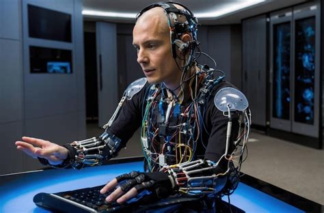Premium Photo Futuristic Neural Interface Experiment