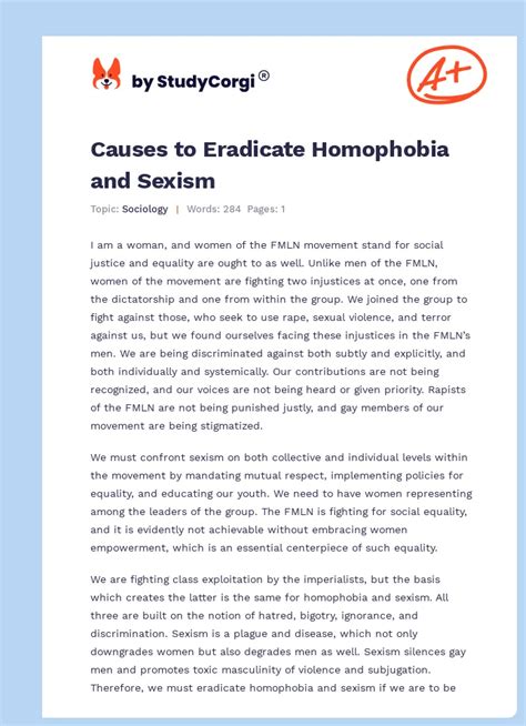 Causes To Eradicate Homophobia And Sexism Free Essay Example