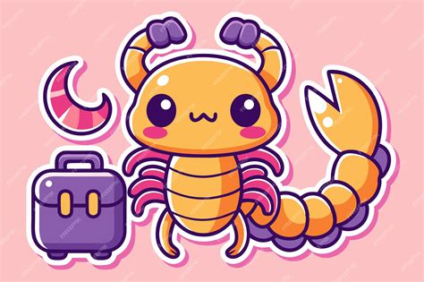 Cute Cartoon Scorpion With A Suitcase And A Crescent Moon Premium Ai