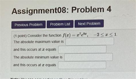 1 Point Consider The Function Fxx7e9x−2≤x≤1