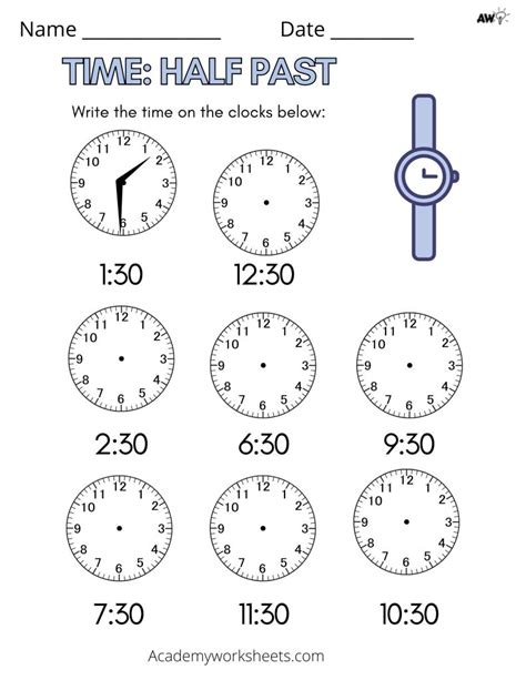 Telling Time Worksheets To The 1 2 Hour Academy Worksheets