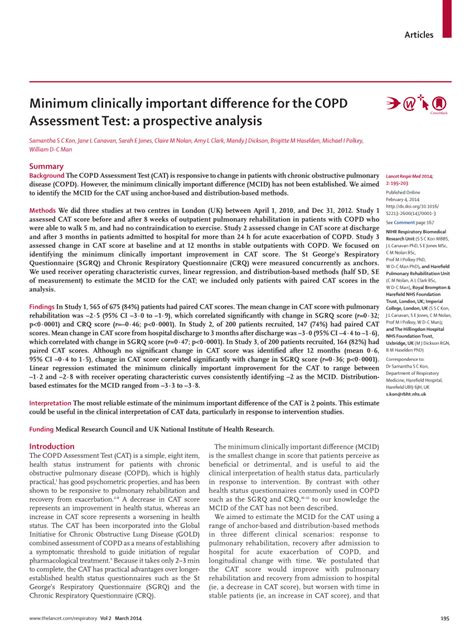 Pdf The Copd Assessment Test Cat Response To Pulmonary