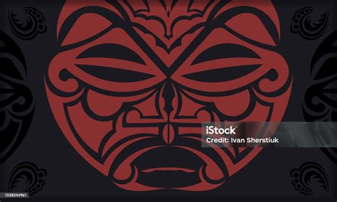 Kartu Pos Desain Vektor Dengan Wajah Dalam Ornamen Gaya Polizenian