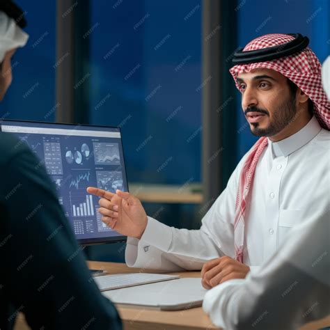 A Man Talking To A Man In Front Of A Computer Screen Premium Ai