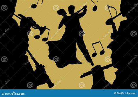 Couple Dancing Musical Notes Silhouettes Royalty Free Stock