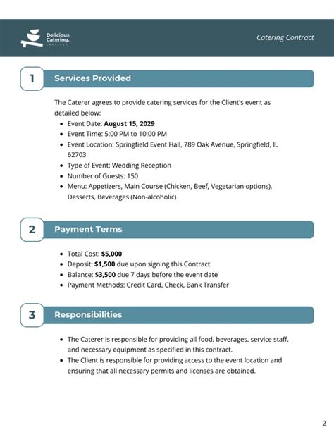 Plantilla De Contrato De Catering Venngage