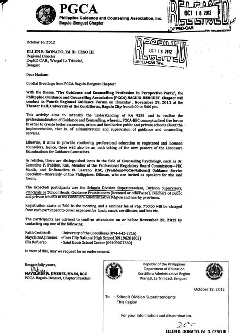 Division Memo No135 S2012 Fourth Regional Guidance Forum Of The