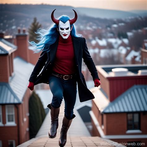 Leaping Man In Devil Mask Stable Diffusion Online