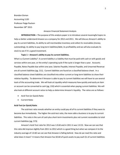 Amazon Financial Statement Analysis
