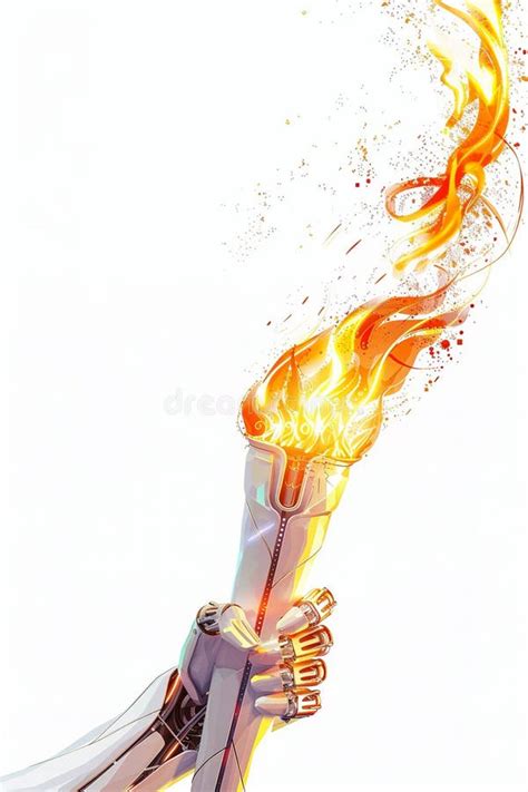 Futuristic Hand Holding Olympic Torch With Flame Vertical Illustration