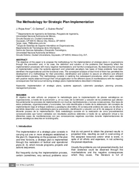 Pdf The Methodology For Strategic Plan Implementation